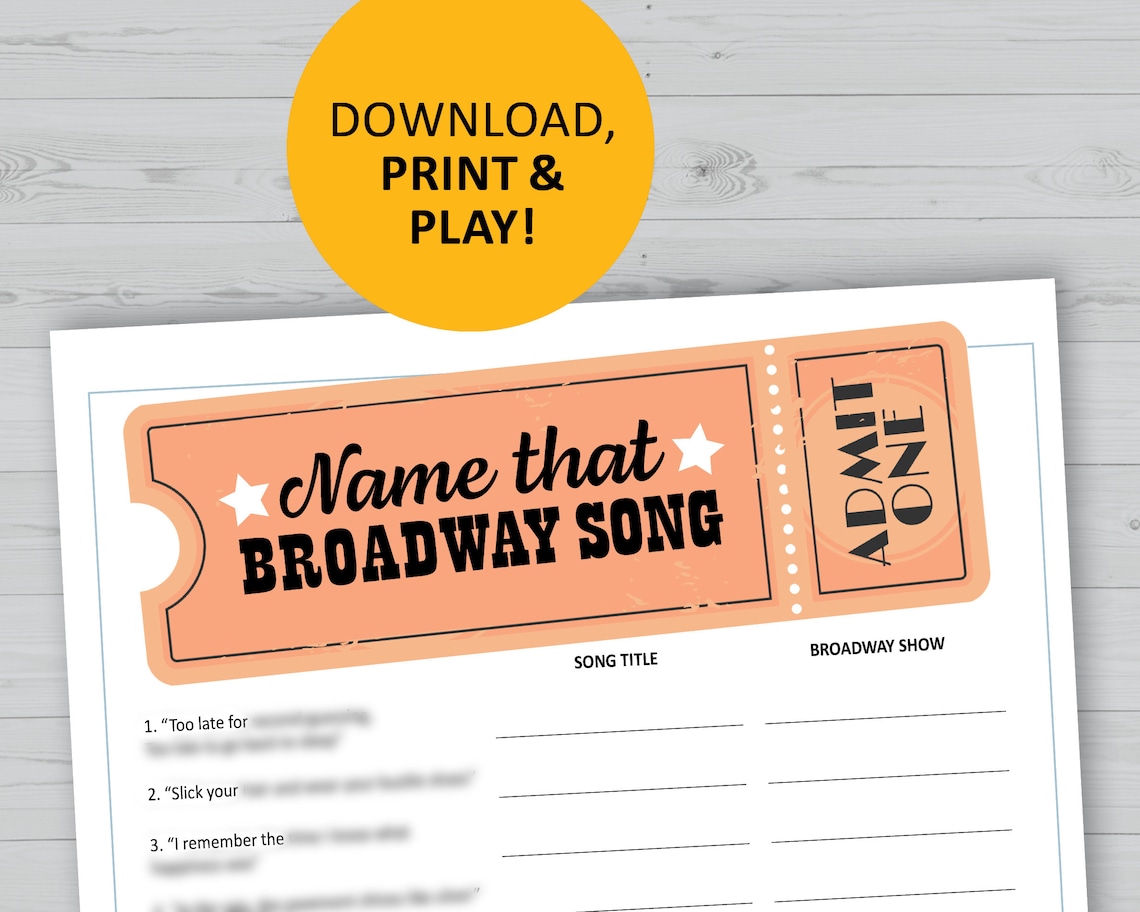 Broadway Song Game, Printable, Name That Show Tune, Musical Theater ...