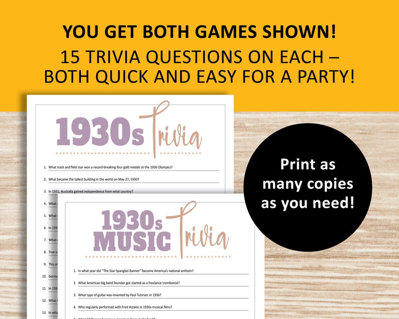 1930s Trivia Game Bundle, 30s History, Music, Pop Culture Printable ...