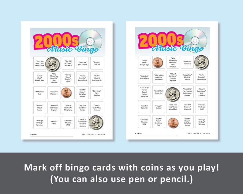 2000s Music Bingo Boards 00s Printable Game Instant - Etsy