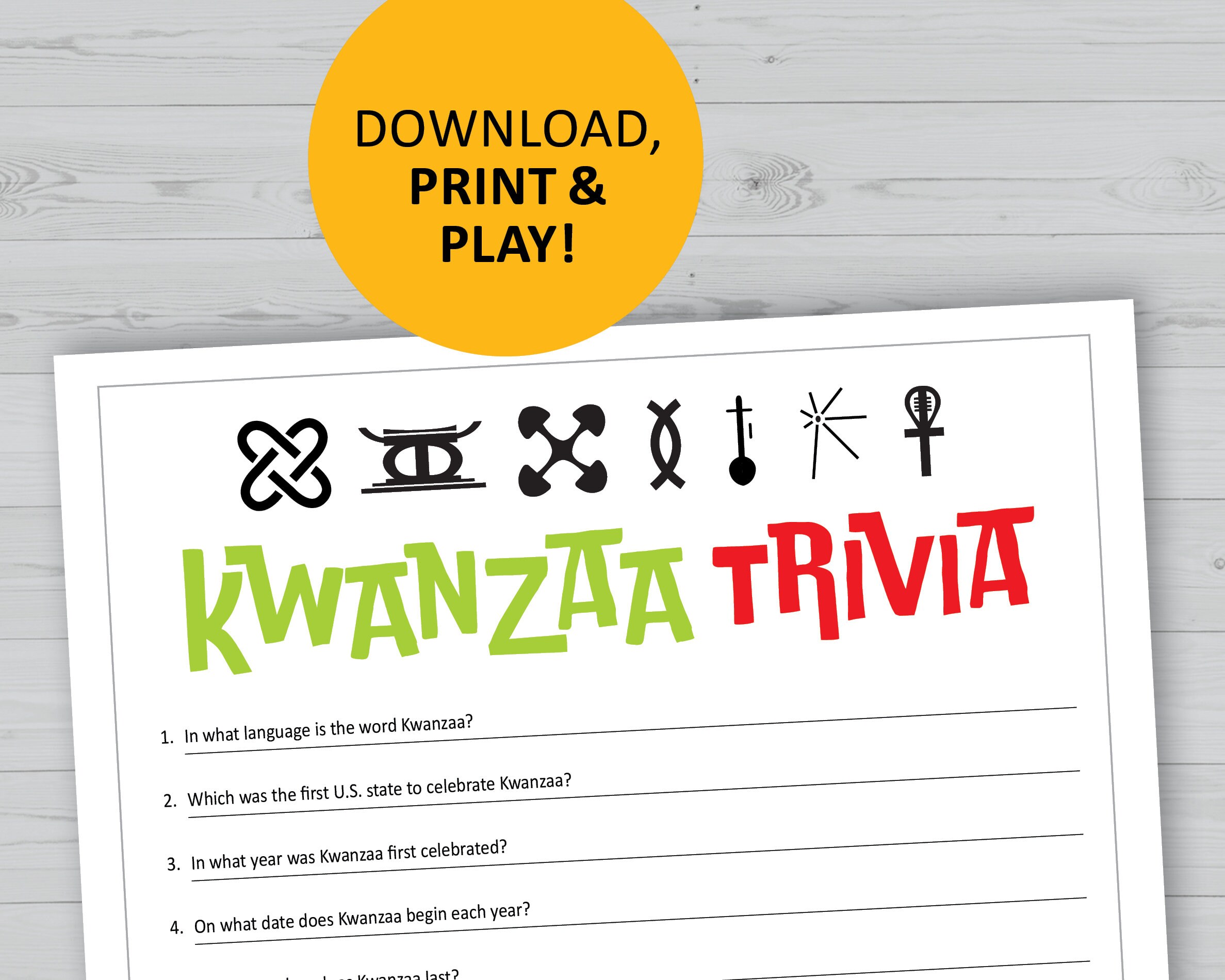 Kwanzaa Trivia Game, Holiday Printable, Instant Download, Party Games ...