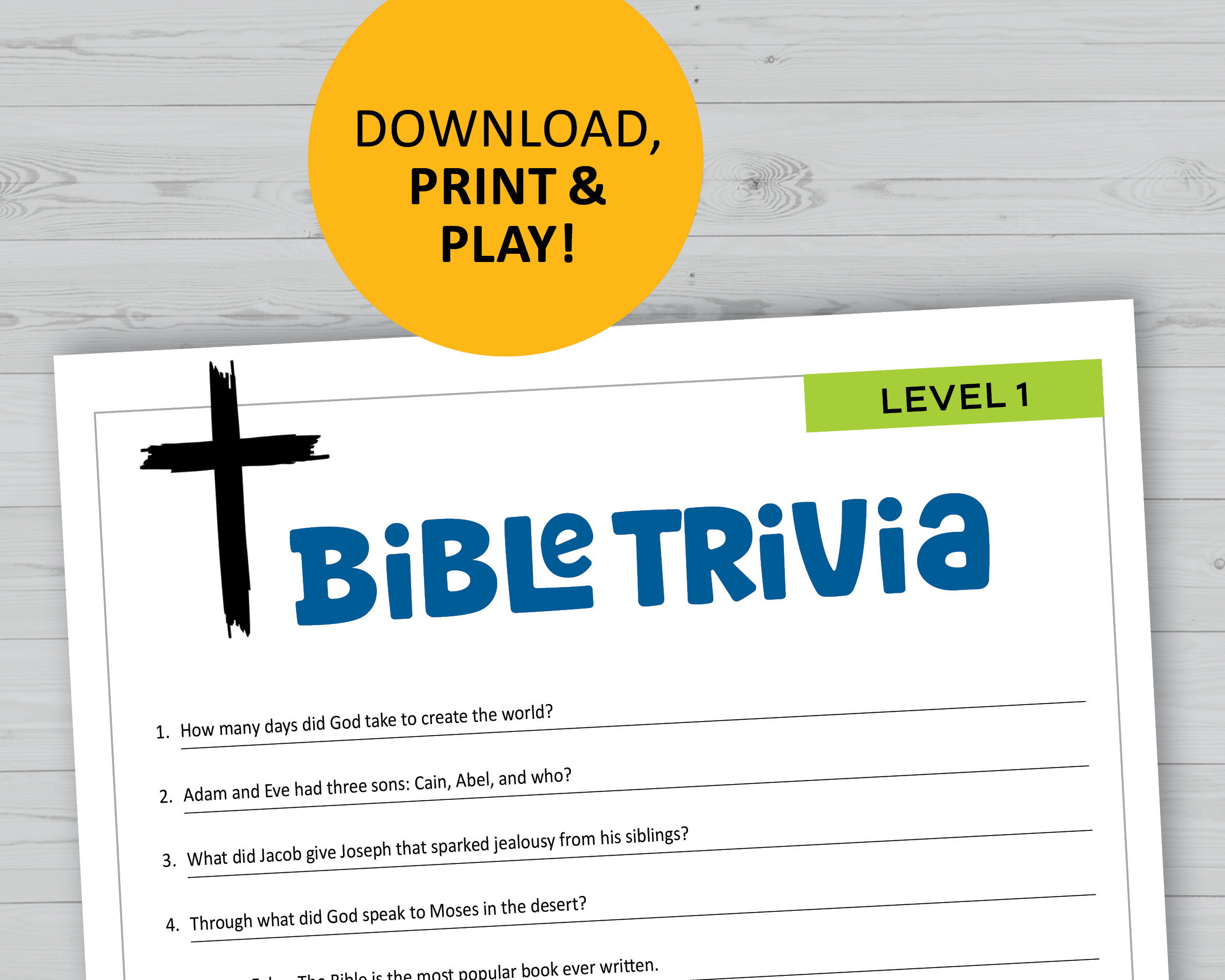 Bible Trivia Game, Printable, Easy Questions, Christian Faith Instant ...