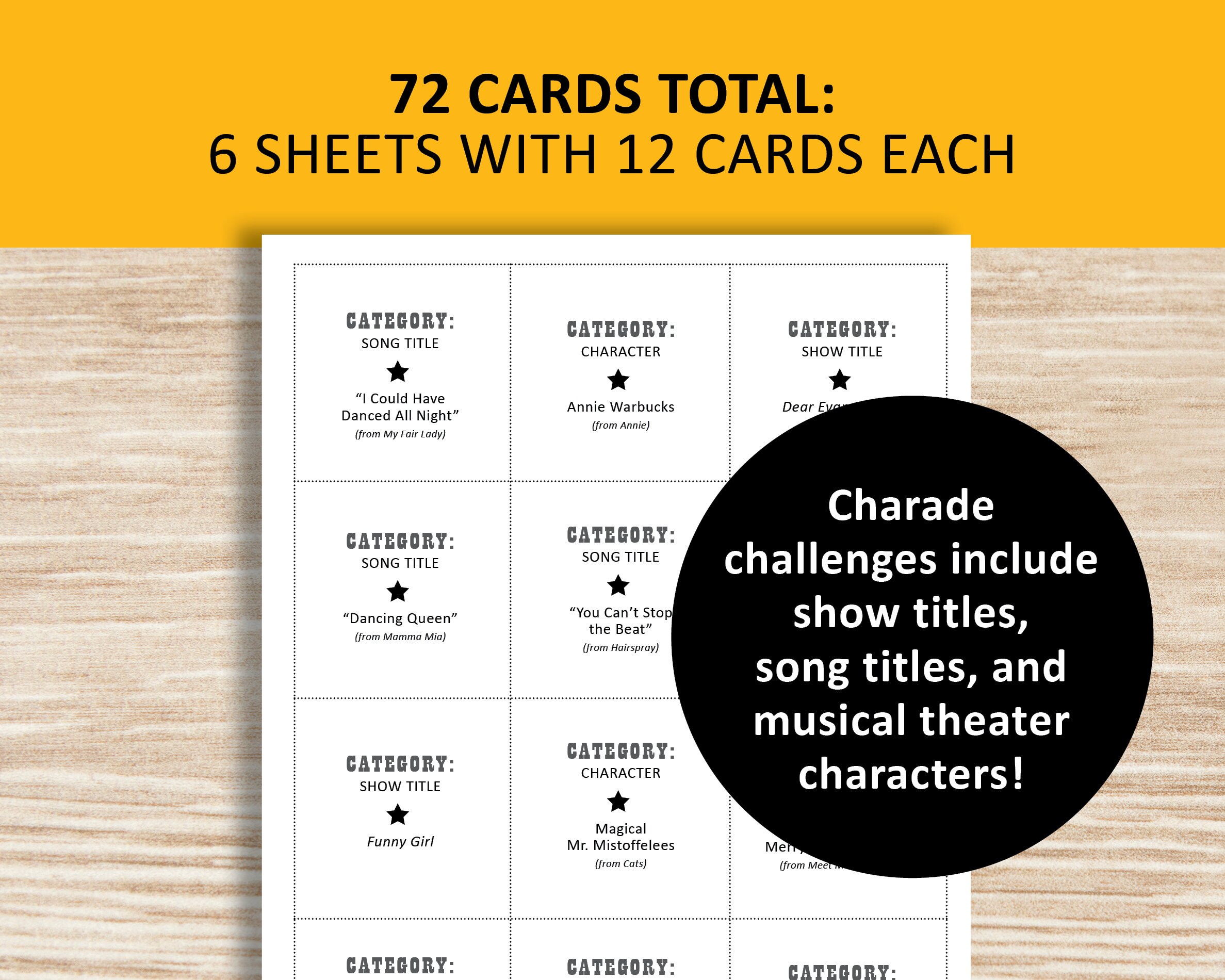 Broadway Charades Game, Musical Theater Printable, Instant Download Fan ...
