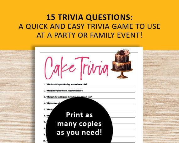 Cake Trivia Game, Dessert Printable, Instant Download, Dinner Party ...