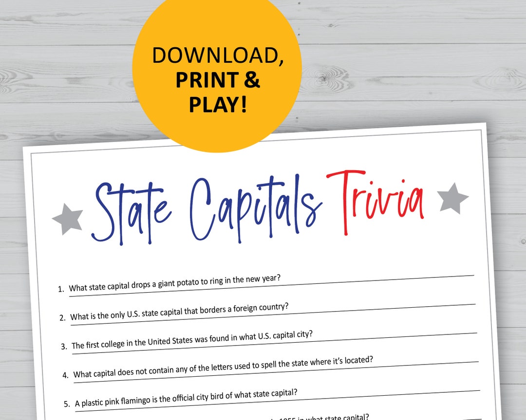 State Capitals Trivia Game, Printable, U.S. Capital City Instant ...