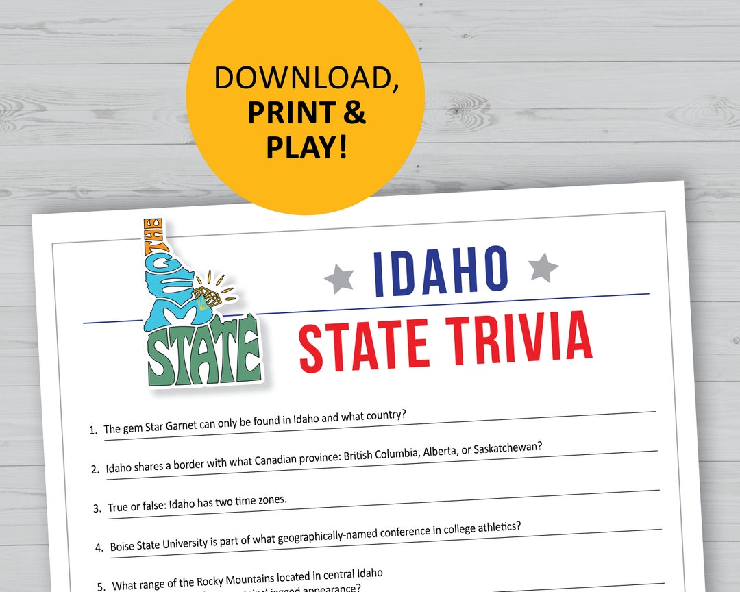 Idaho Trivia Game, Printable, U.S. State Instant Download, Family Games ...