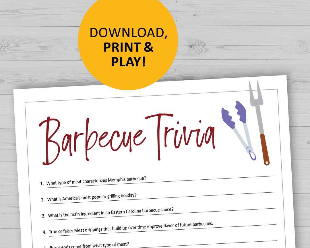Barbecue Trivia Game, BBQ Cooking Printable, Instant Download, Grill ...