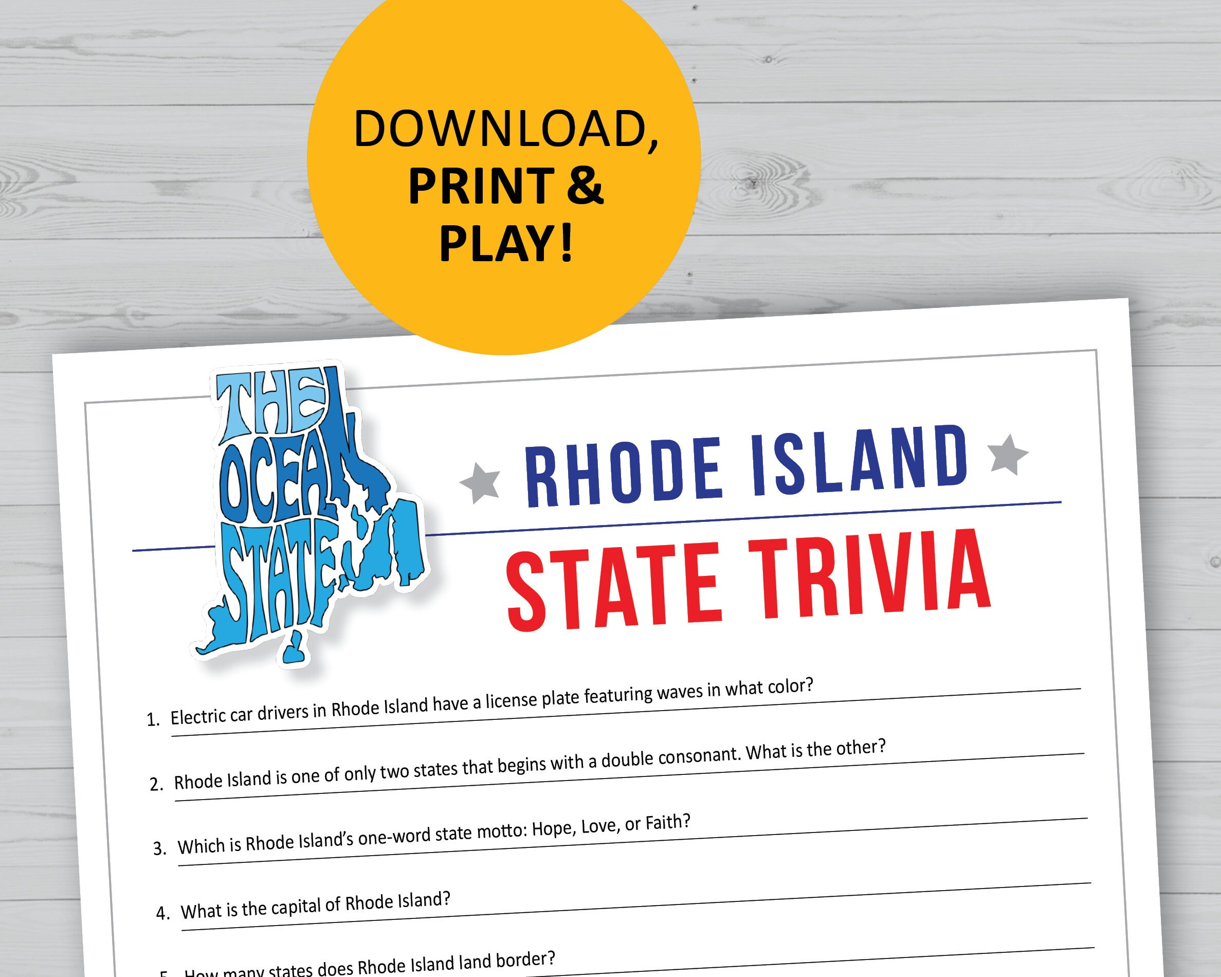Rhode Island Trivia Game, Printable, U.S. State Instant Download ...