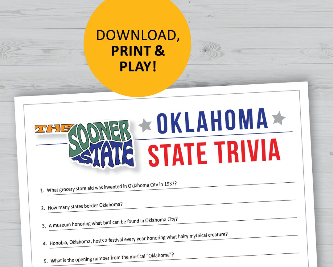 Oklahoma Trivia Game, Printable, U.S. State Instant Download, Family ...