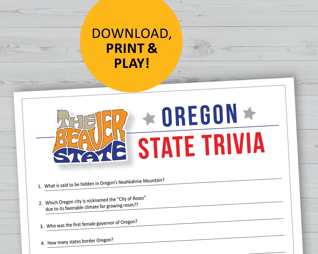 Oregon Trivia Game, Printable, U.S. State Instant Download, Family ...