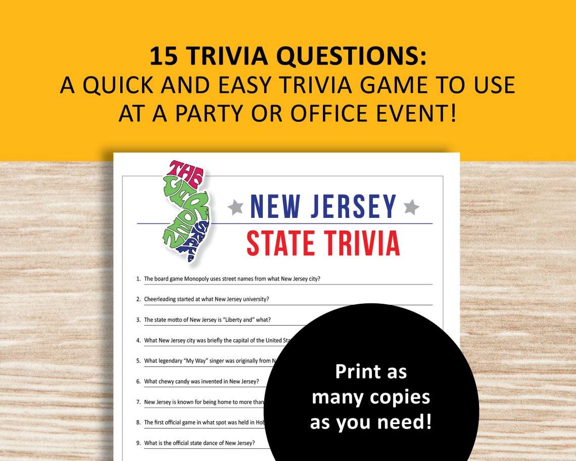 New Jersey Trivia Game Printable U.S. State Instant - Etsy