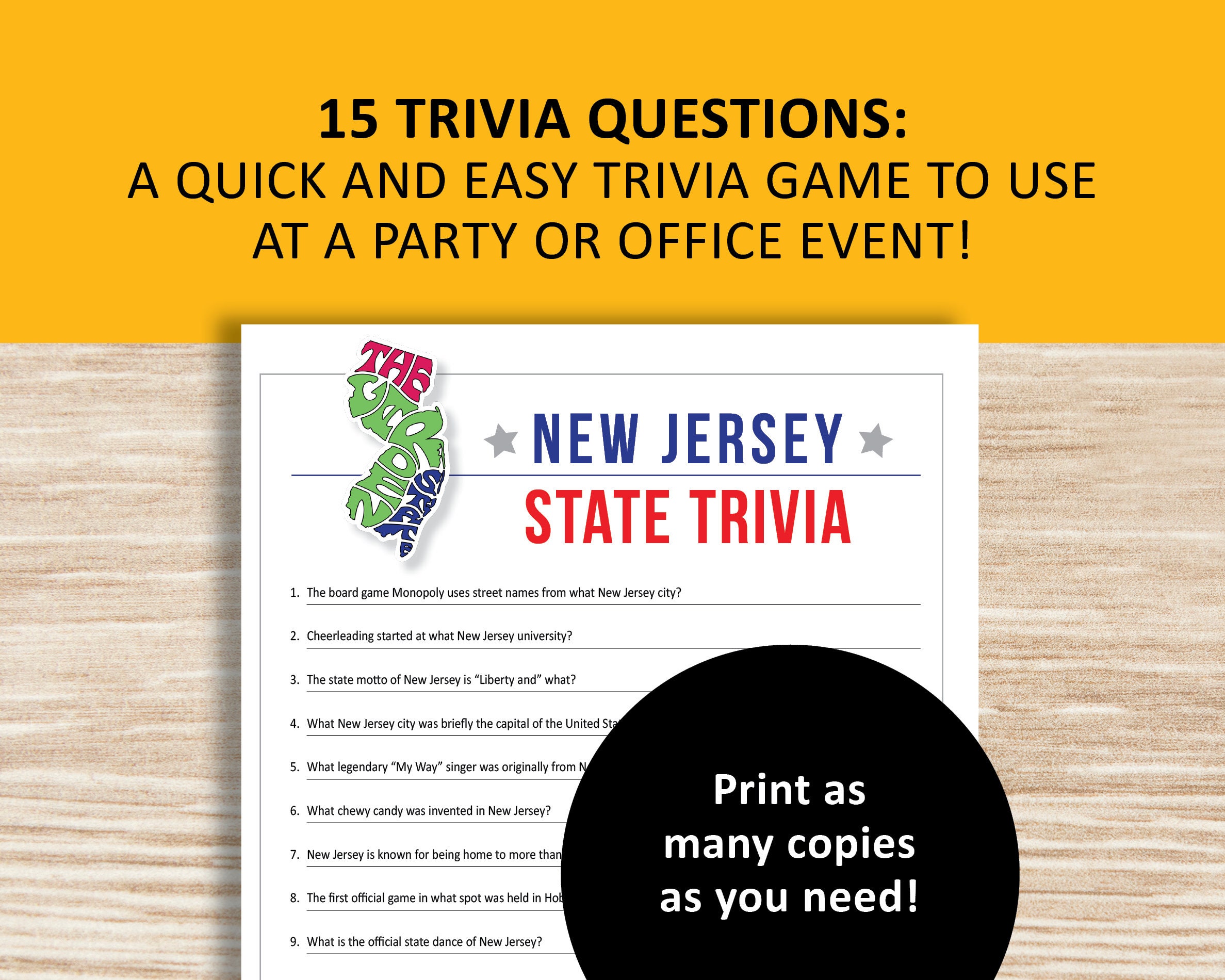 New Jersey Trivia Game Printable U.S. State Instant - Etsy