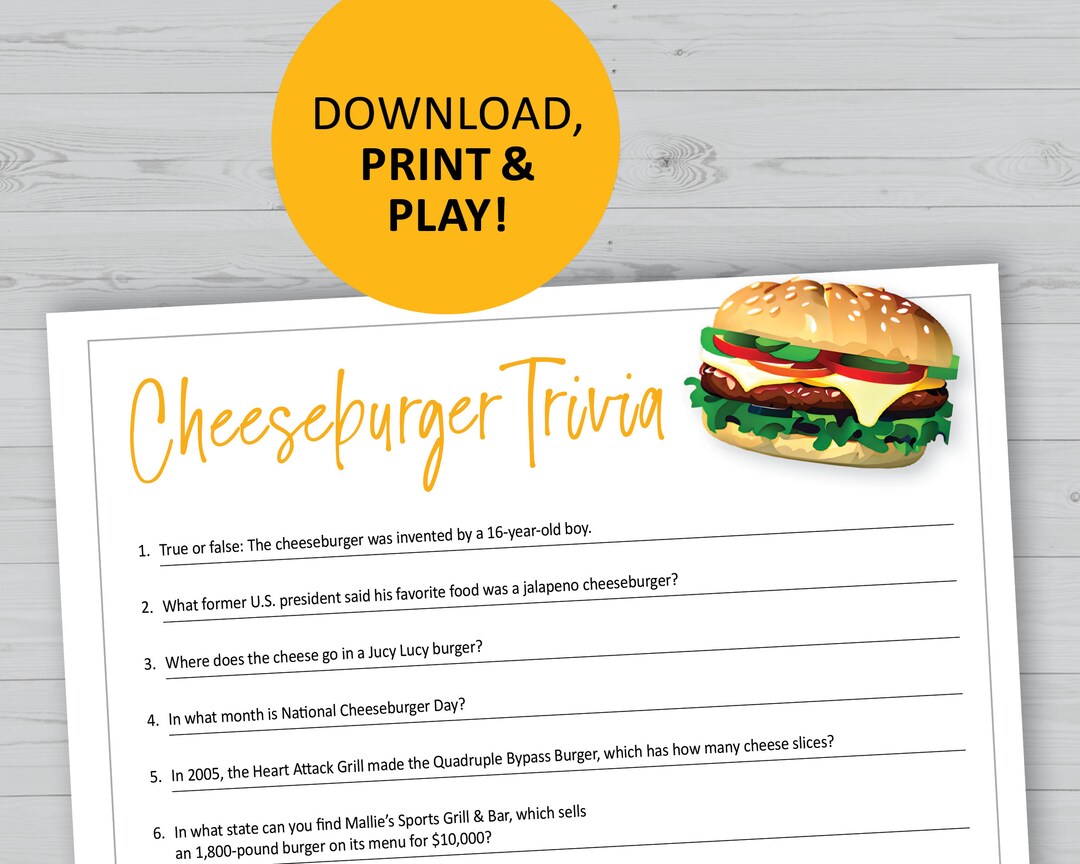 Cheeseburger Trivia Game, Food Printable, Instant Download, Family Game ...