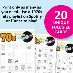 1970s Music Bingo Boards 70s Printable Game Instant - Etsy