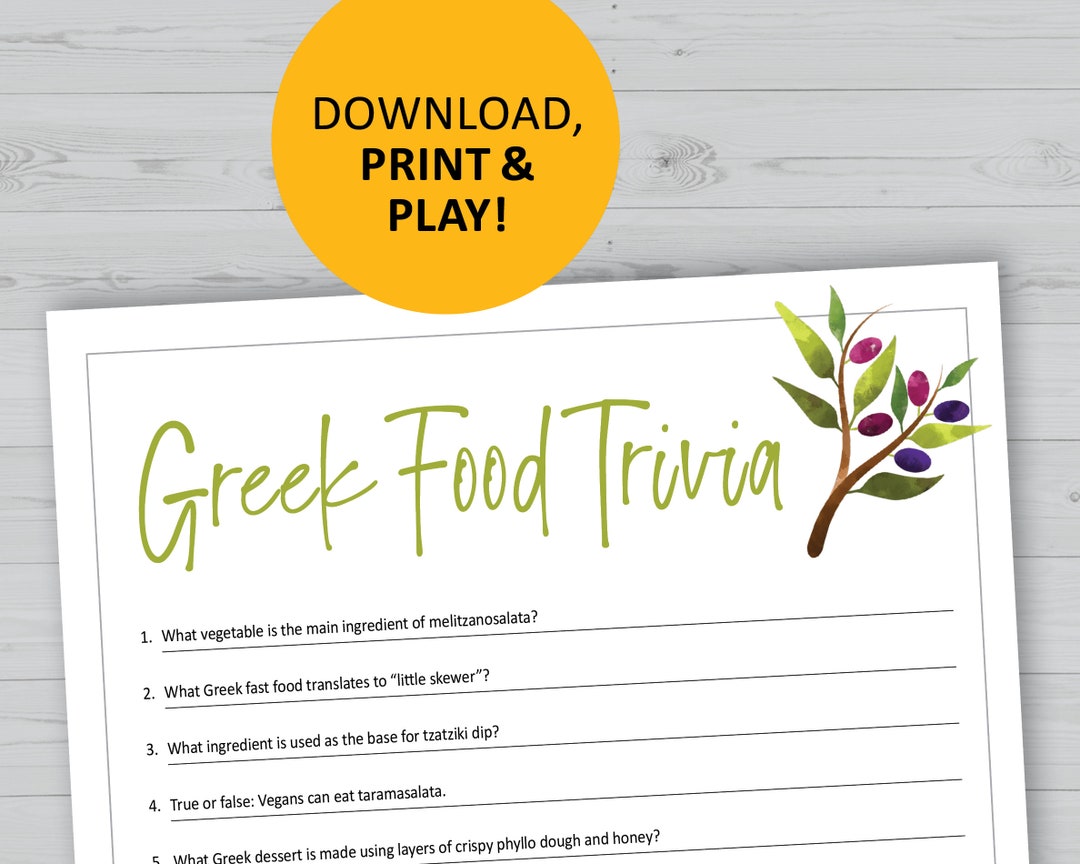 Greek Food Trivia Game, Cooking Printable, Instant Download, Dinner ...