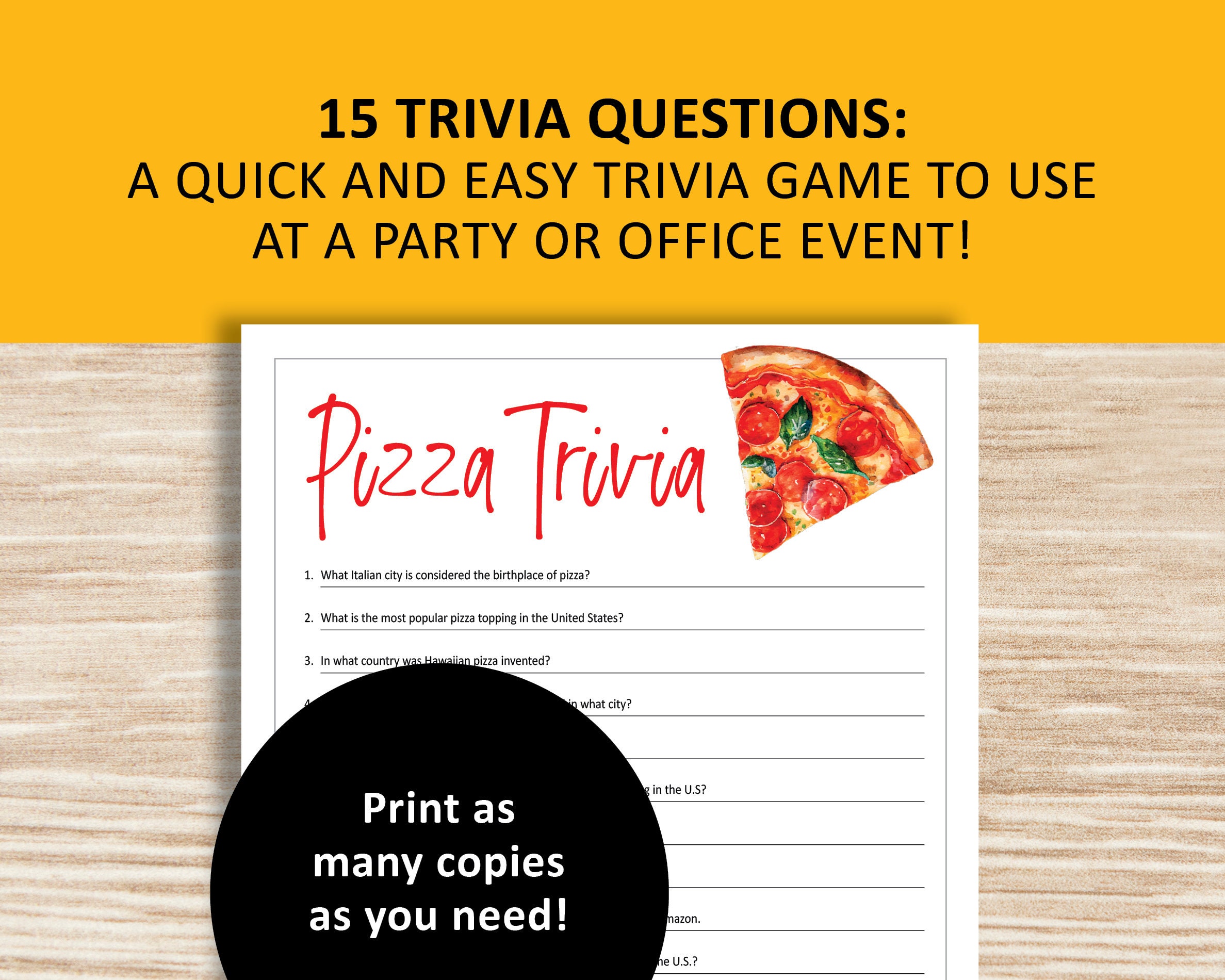 Pizza Trivia Game, Printable, Instant Download, Party Games, Questions ...