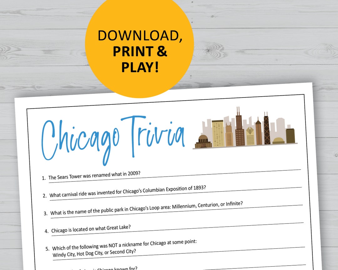Chicago Trivia Game Printable, History Questions, Instant Download ...