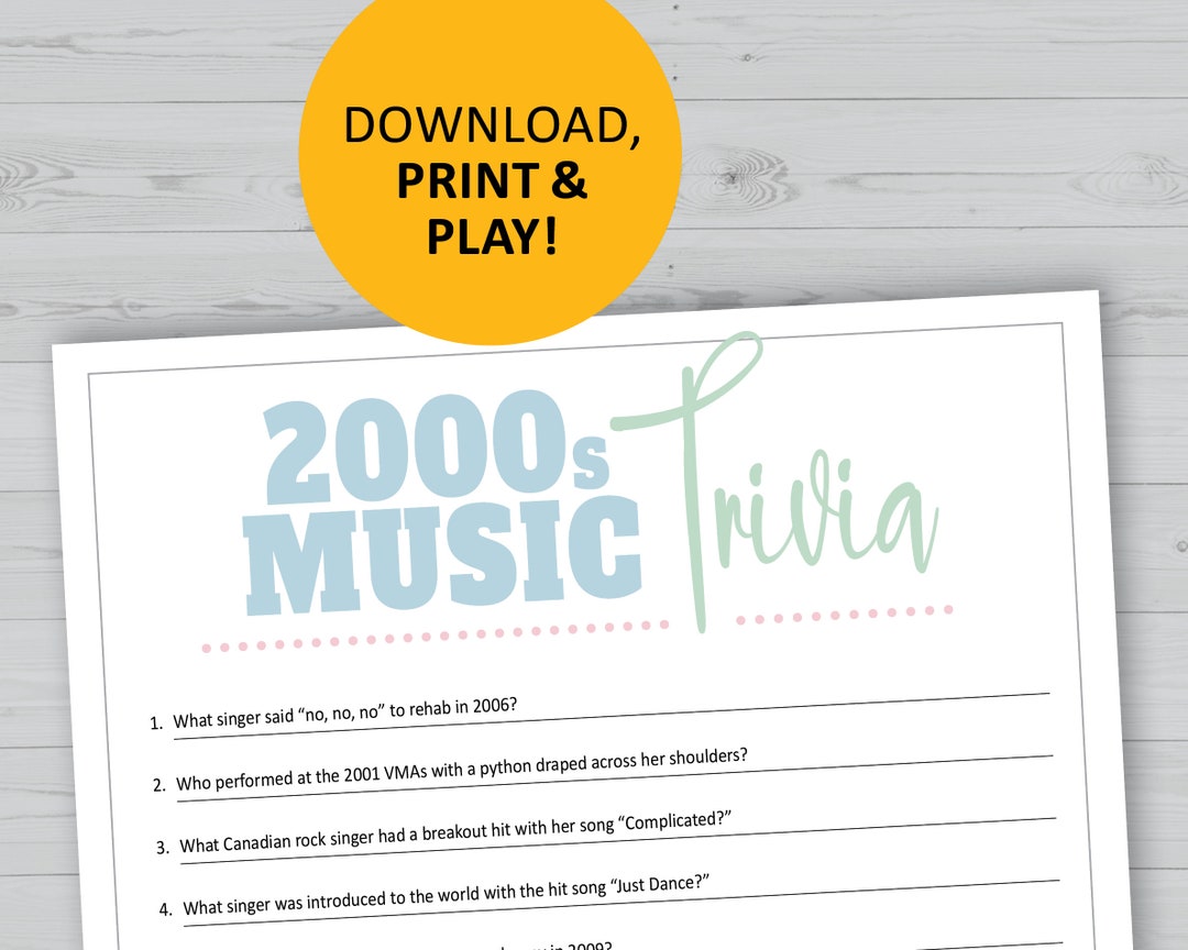 2000s Music Trivia Game, 00s History, Pop Culture Printable Games ...