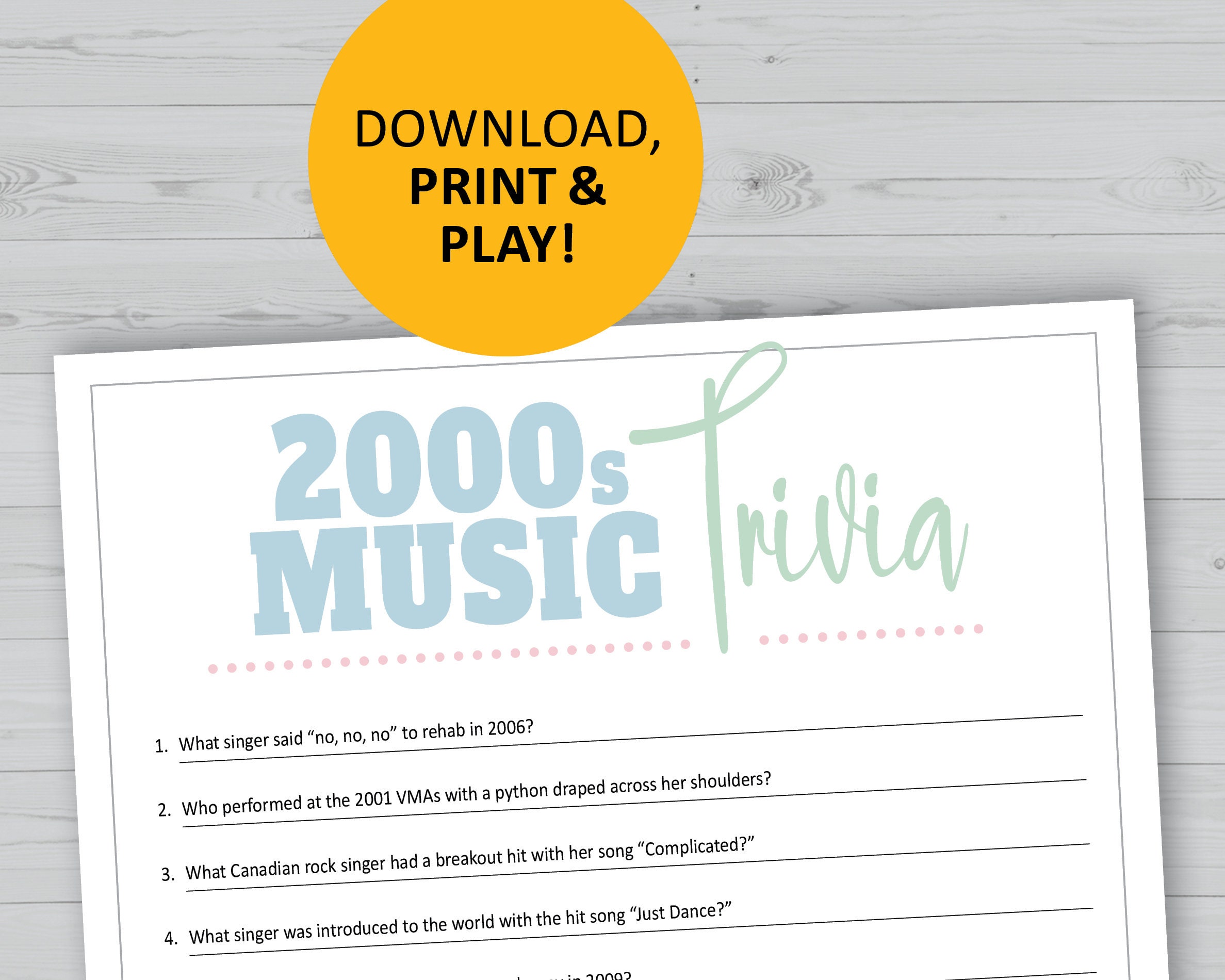 2000s Music Trivia Game, 00s History, Pop Culture Printable Games ...