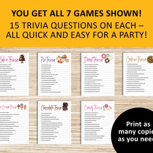 Dessert Games Bundle, Trivia Printable, Instant Download, Party ...