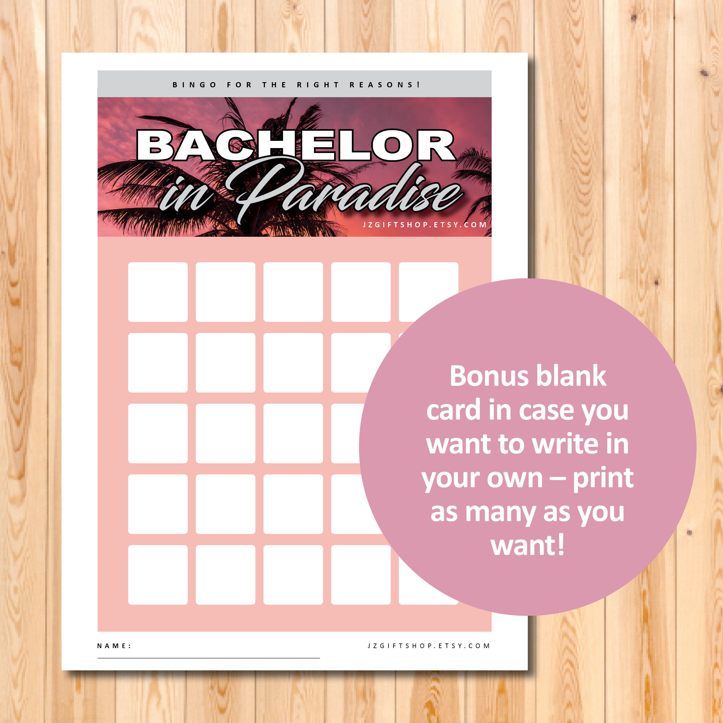 Bachelor in Paradise Bingo Boards, Tv Show Printable Bingo Card Game ...