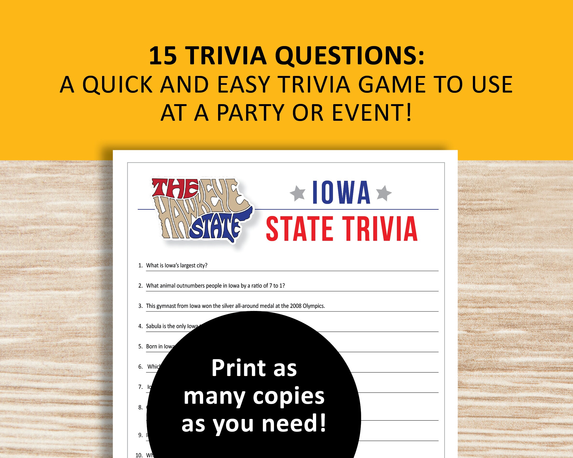 Iowa Trivia Game, Printable, U.S. State Instant Download, Family Games ...