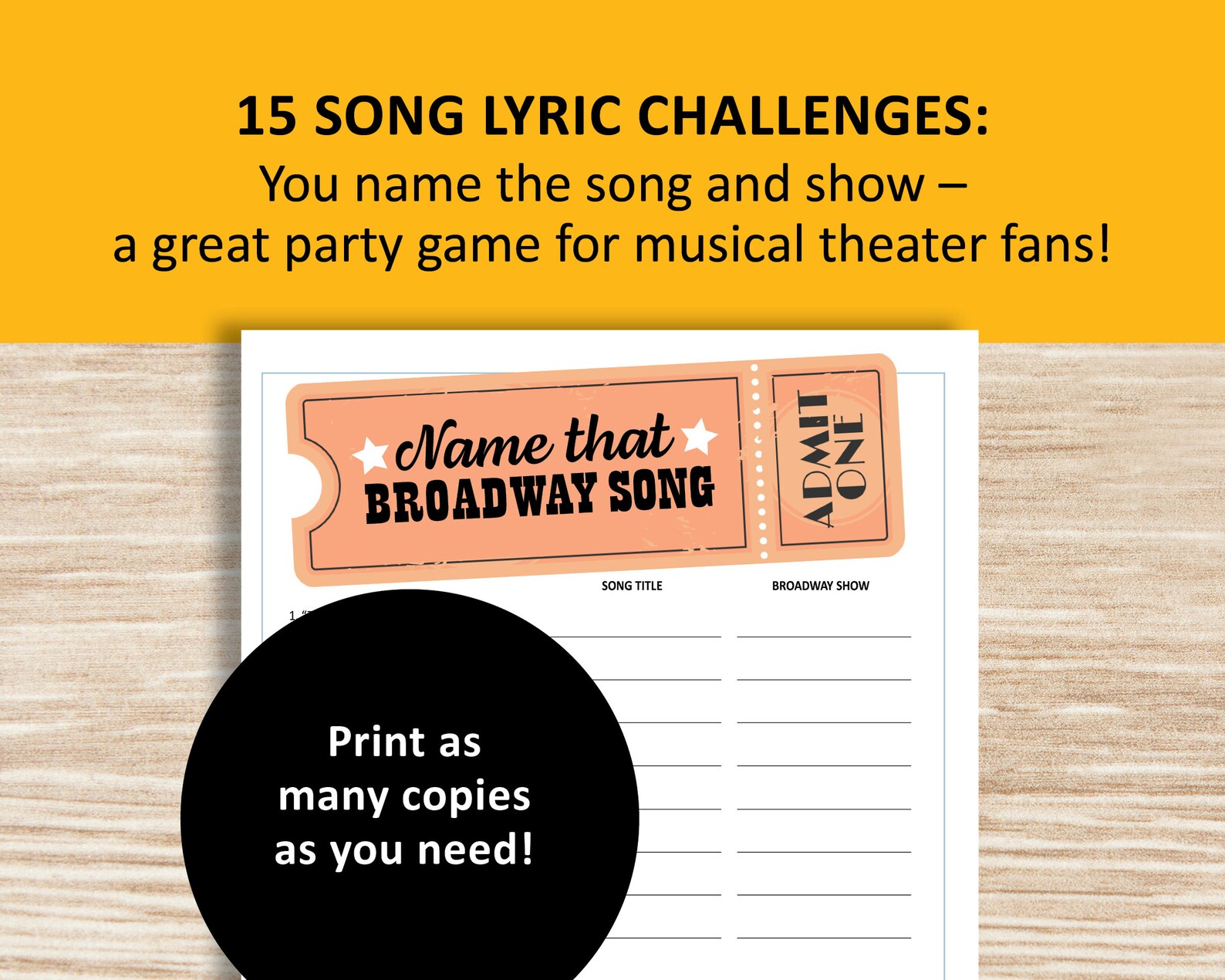 Broadway Song Game, Printable, Name That Show Tune, Musical Theater ...