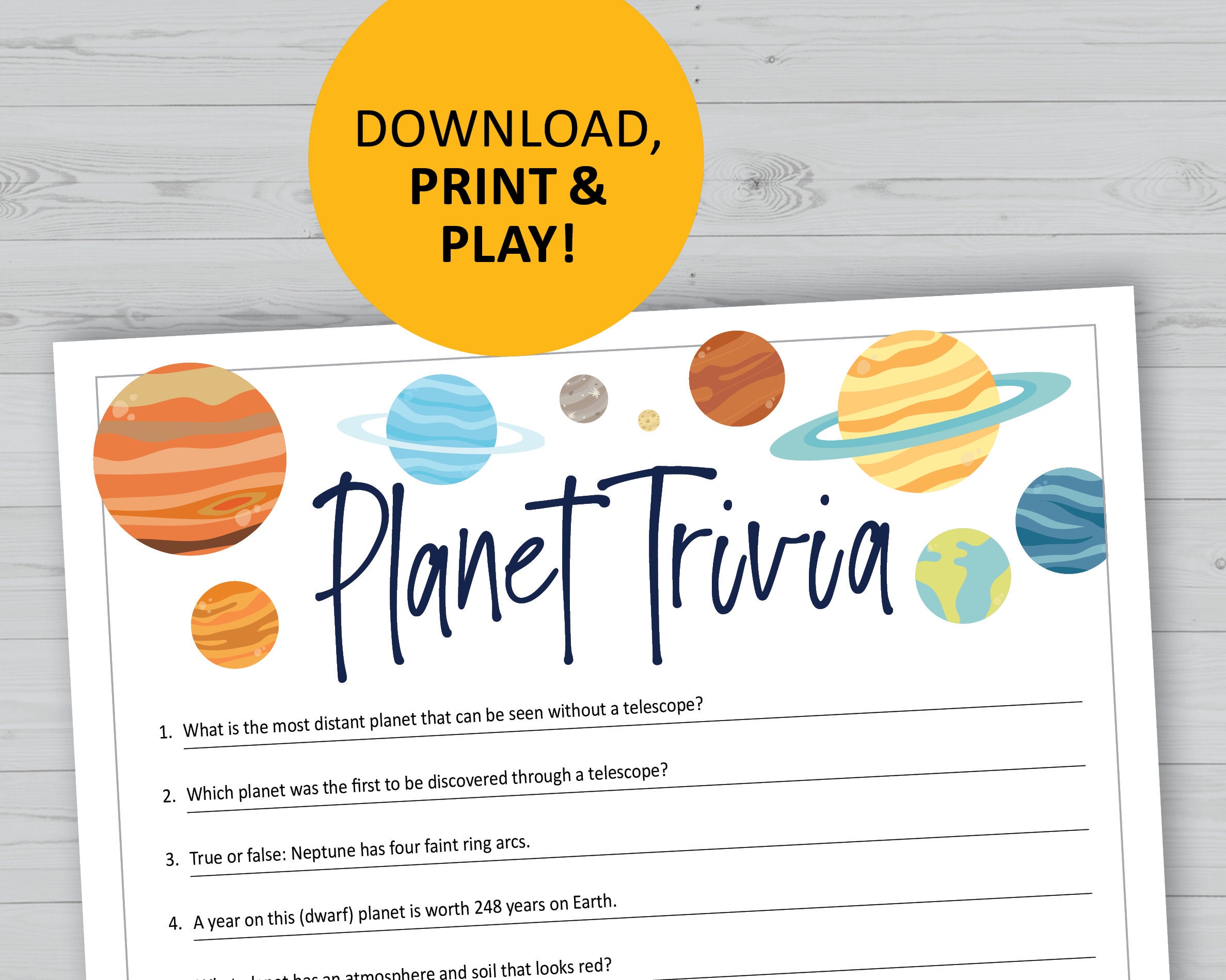 Planet Trivia Game, Solar System Planets Printable, Science Instant ...