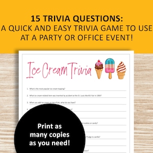 Ice Cream Trivia Game, Printable, Instant Download, Dessert Party Games ...