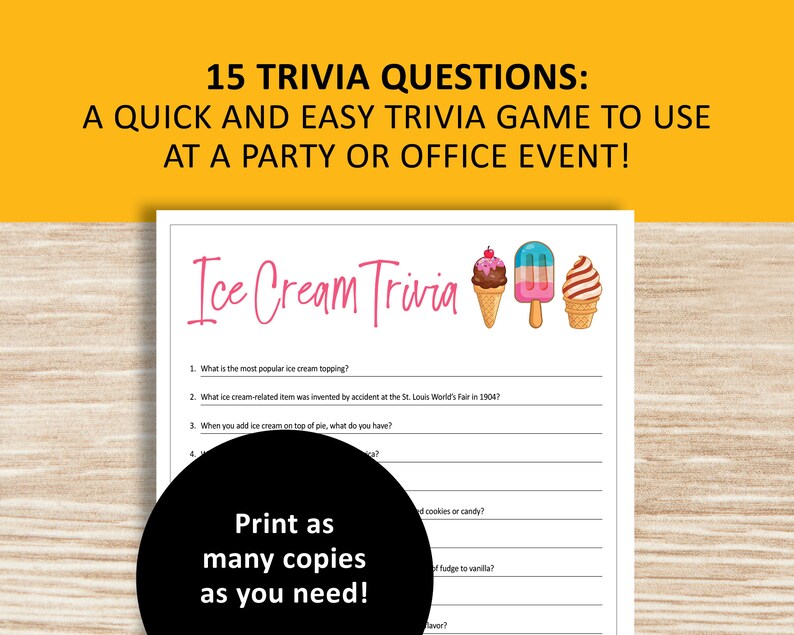 Ice Cream Trivia Game, Printable, Instant Download, Dessert Party Games ...