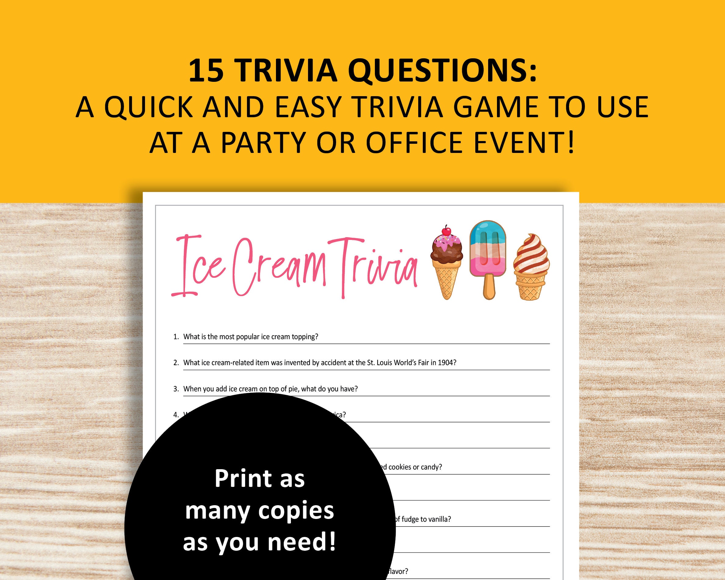 Ice Cream Trivia Game, Printable, Instant Download, Dessert Party Games ...