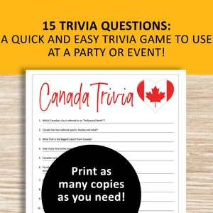 Canada Trivia Game, Canadian History Questions Printable, Instant ...