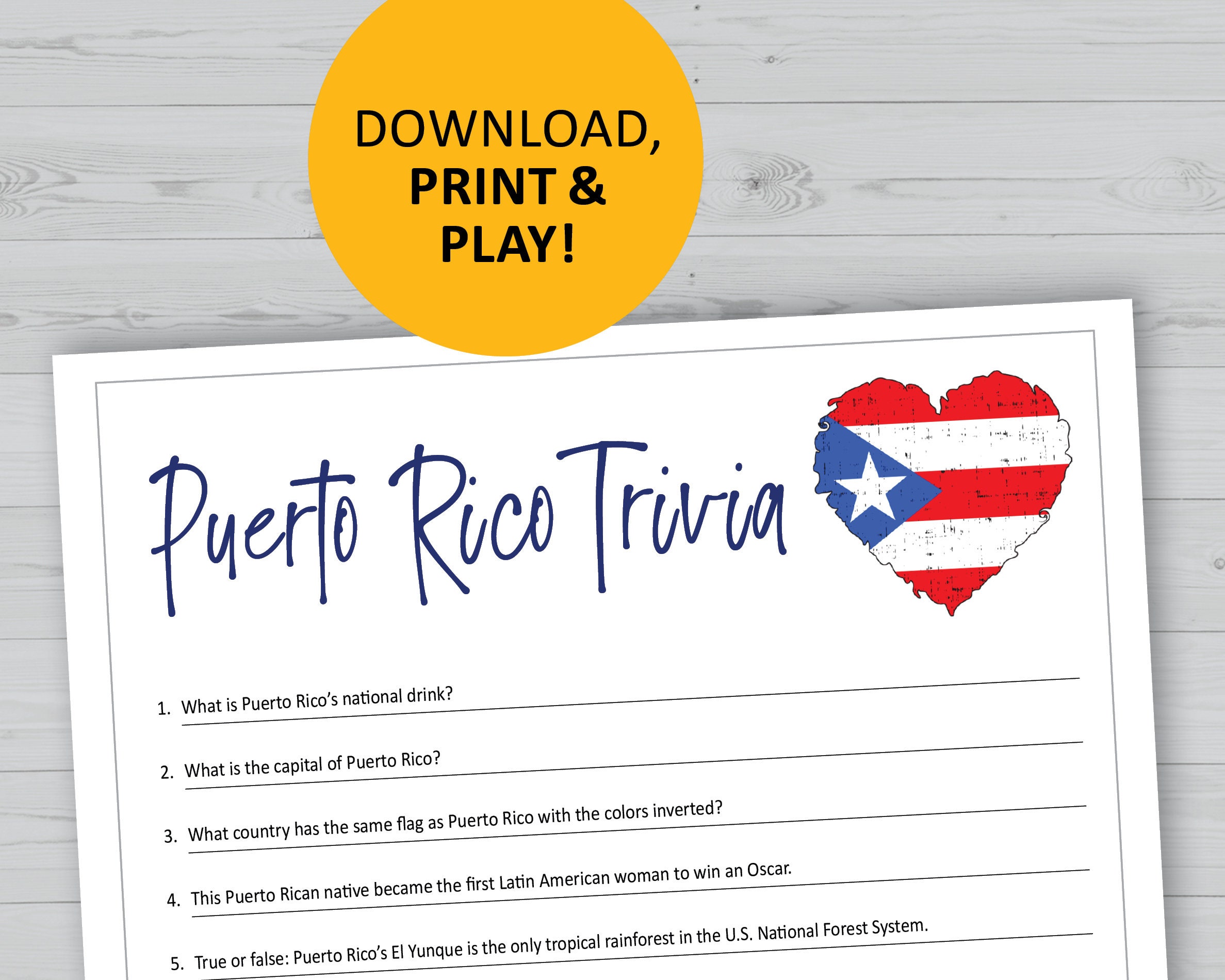 Puerto Rico Trivia Game, History Questions Printable, Instant Download ...