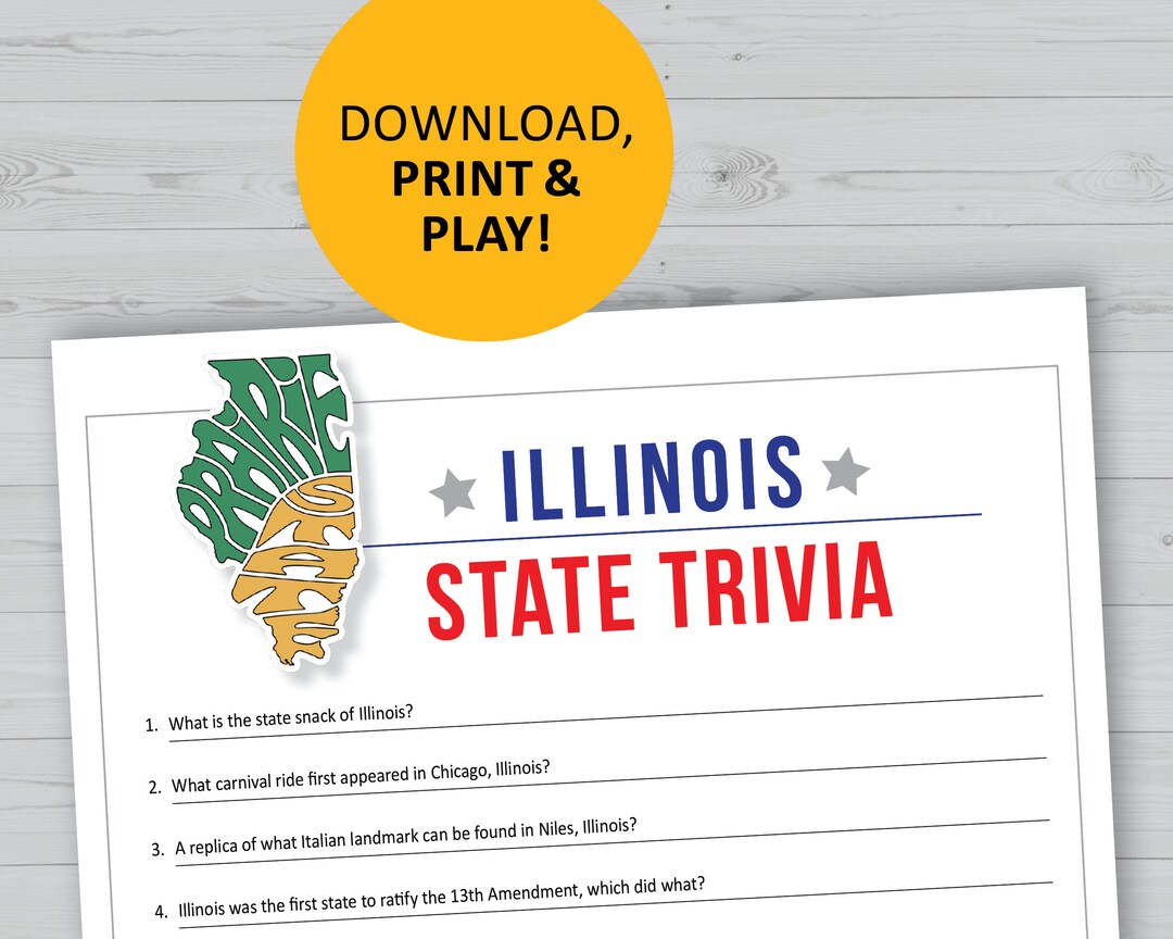 Illinois Trivia Game, Printable, U.S. State Instant Download, Family ...