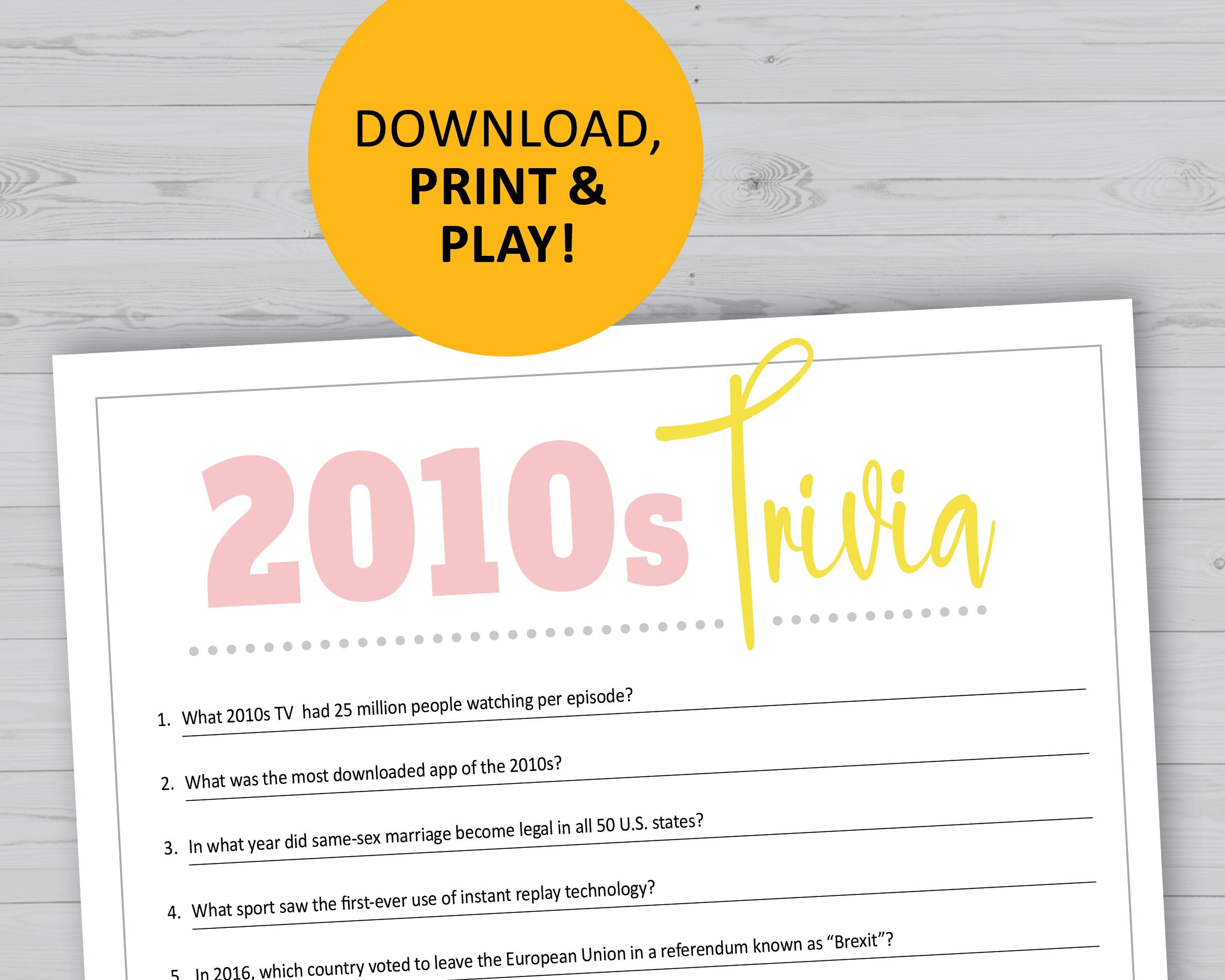 2010s Trivia Game, 10s History, Pop Culture Printable Games, Instant ...