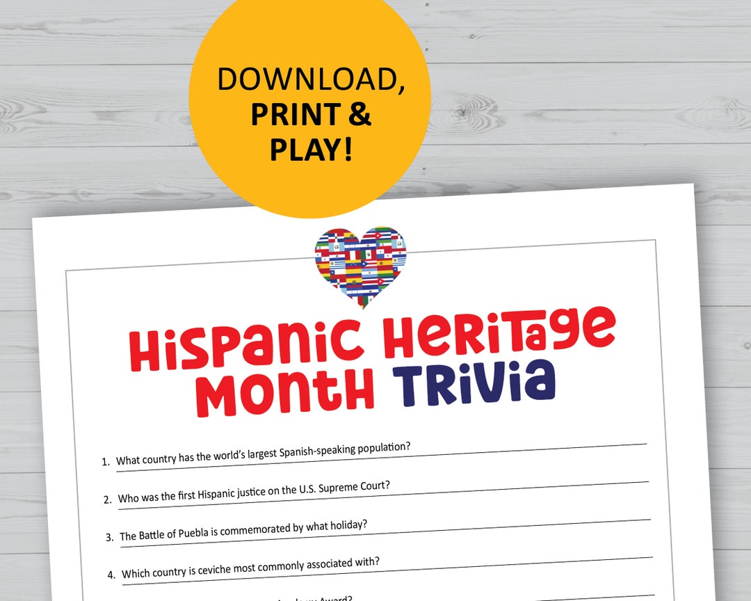 Hispanic Heritage Month Trivia Game, Printable, Instant Download ...