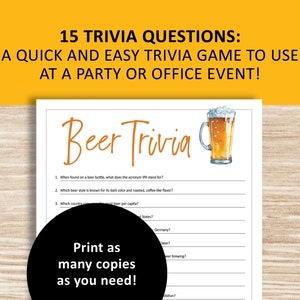 Beer Trivia Game, Printable Bachelor Party Games, Instant Download ...