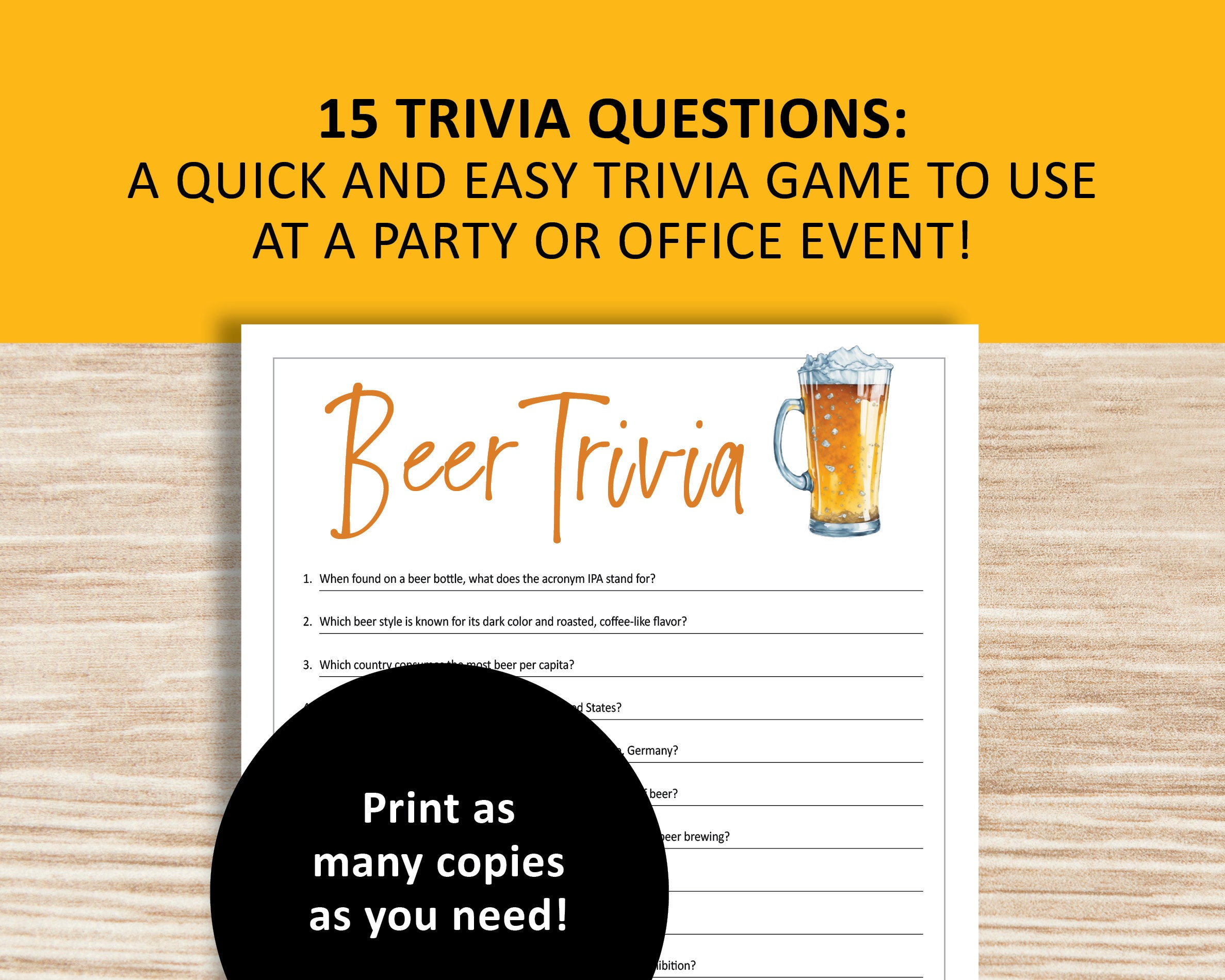 Beer Trivia Game, Printable Bachelor Party Games, Instant Download ...
