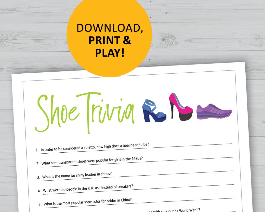 Shoe Trivia Game, Fashion Printable, Instant Download, Party Games ...