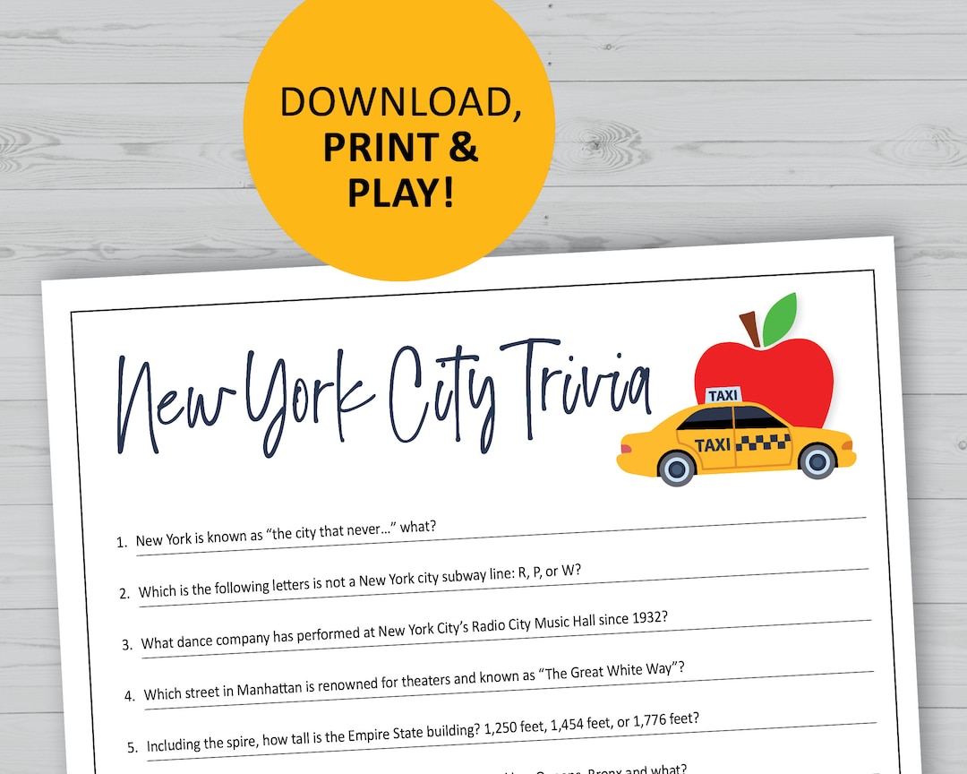 New York City Trivia Game Printable, NYC Manhattan History Questions ...