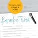 Karaoke Trivia Game, Party Printable, Instant Download Games, Music ...