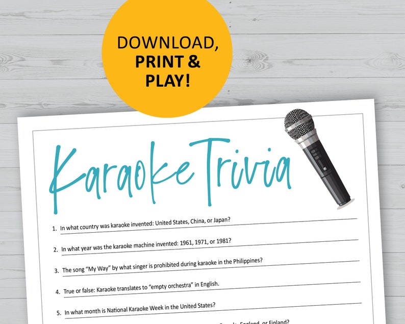Karaoke Trivia Game, Party Printable, Instant Download Games, Music ...
