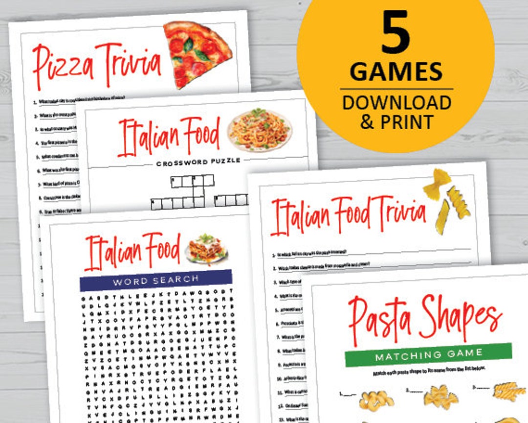 Italian Dinner Game Bundle, Trivia Printable, Italian Food Word Search ...