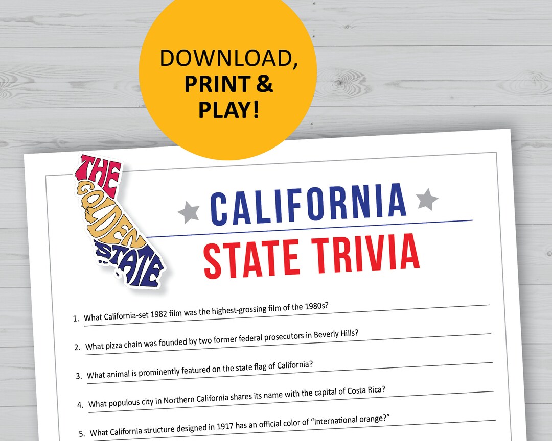 California Trivia Game, Printable, U.S. State Instant Download, Family ...