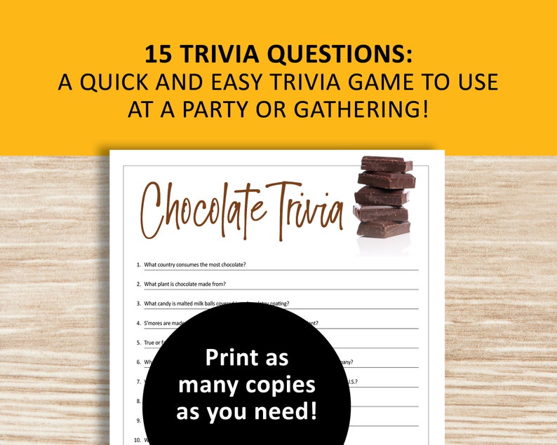 Chocolate Trivia Game, Candy Printable, Instant Download, Sweets Party ...