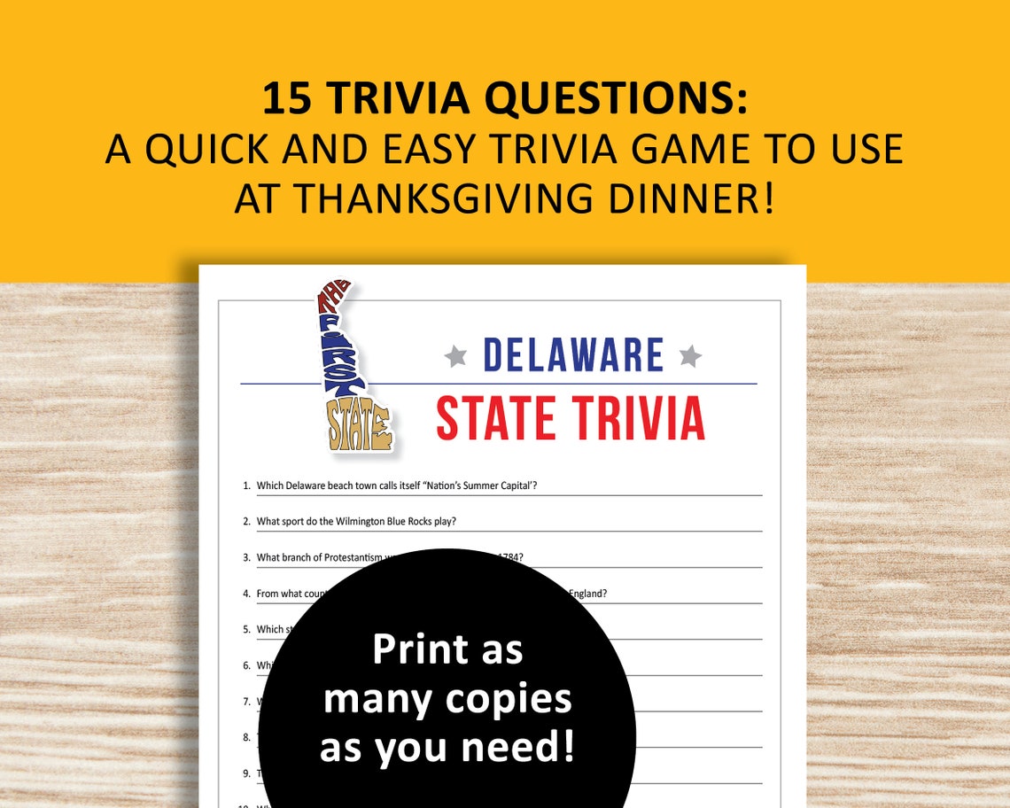 Delaware Trivia Game Printable U.S. State Instant Download - Etsy