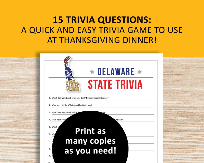 Delaware Trivia Game Printable U.S. State Instant Download - Etsy