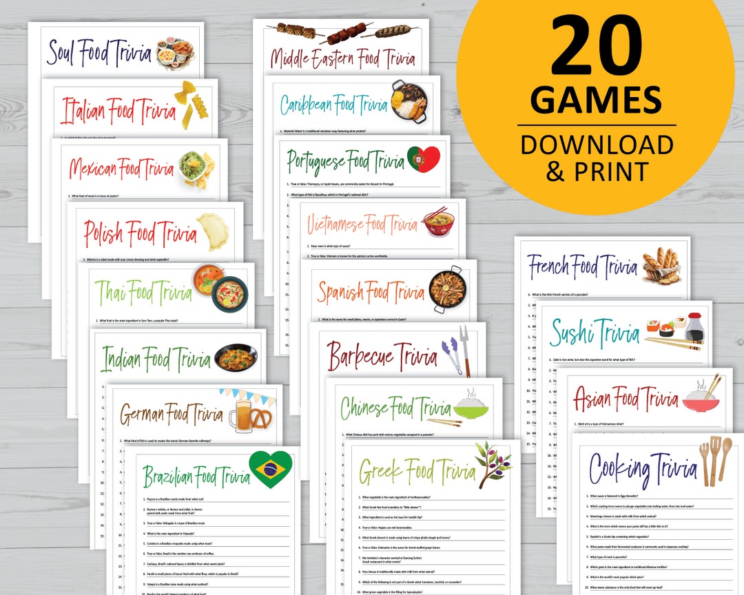 Food Trivia Bundle, 20 Printable Games, Dinner Party Instant Download ...