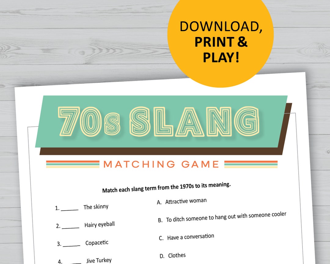 1970s Slang Game, Matching Printable, 70s Theme Party, Decades Trivia, Instant Download - Etsy