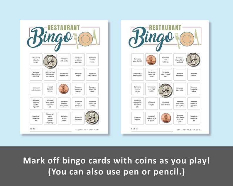 Kids Table Bingo Game, Restaurant Activity, Printable Dinner Games, Kid ...