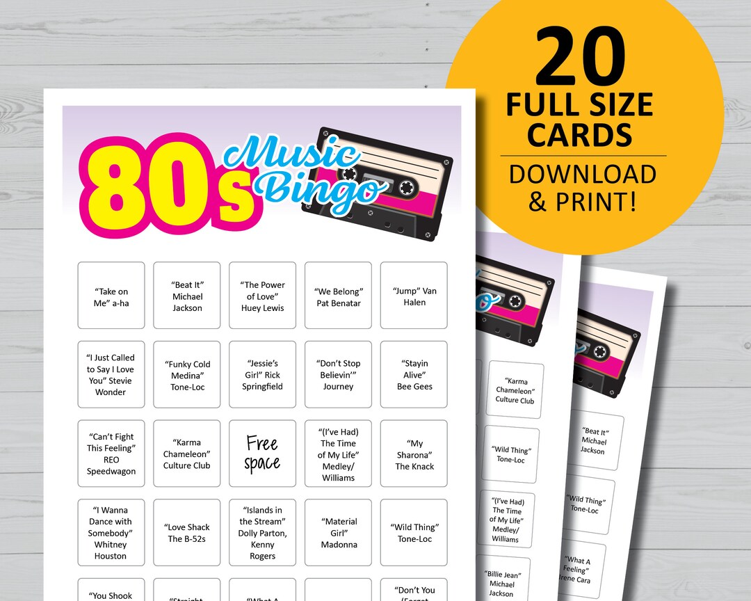 80s Music Bingo Boards 1980s Printable Game Instant - Etsy